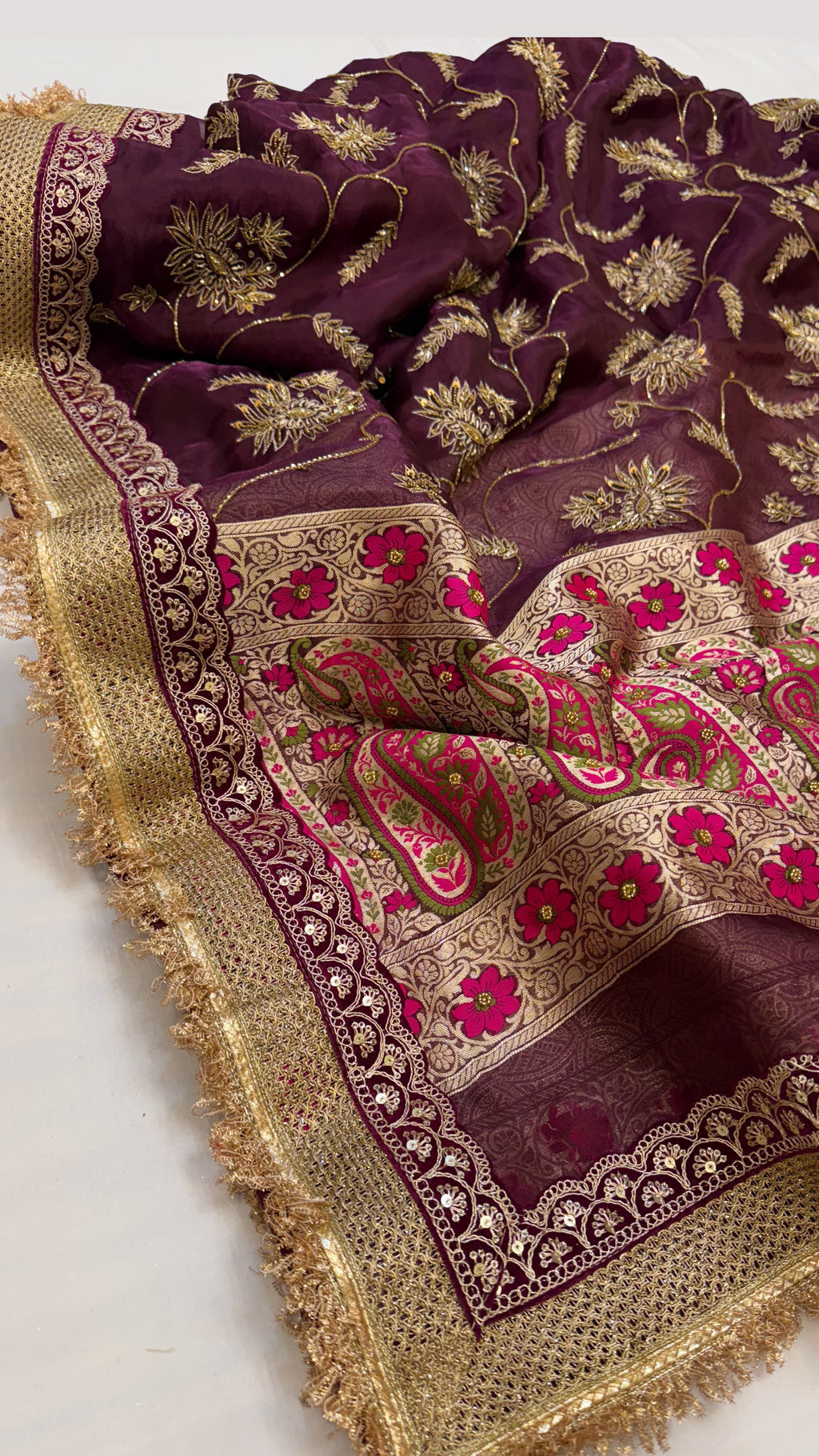 Husn shadi wali saree - Midnight purple husn tissue silk heavy jaal ha ...