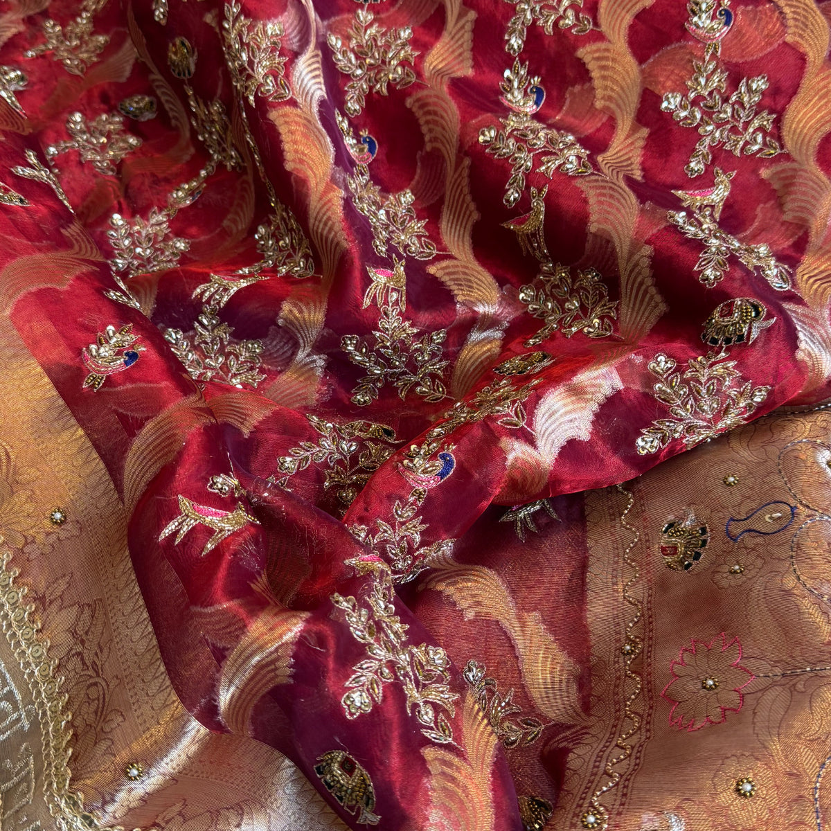 Nayi suhagan edit - Dhup chao blood red tissue silk shikargah zardozi ...
