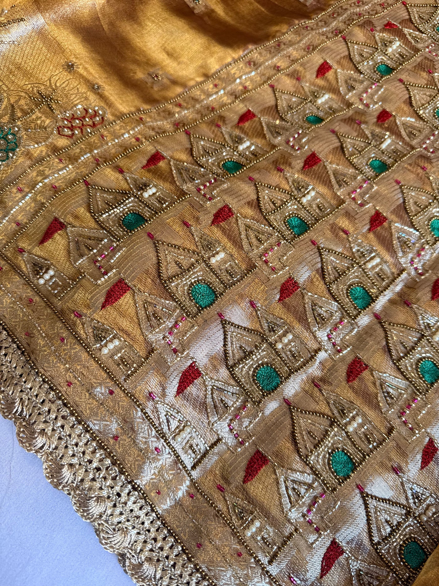 Ganga-darshan edit - Tissue silk kanjivaram bronze gold hand embroider ...