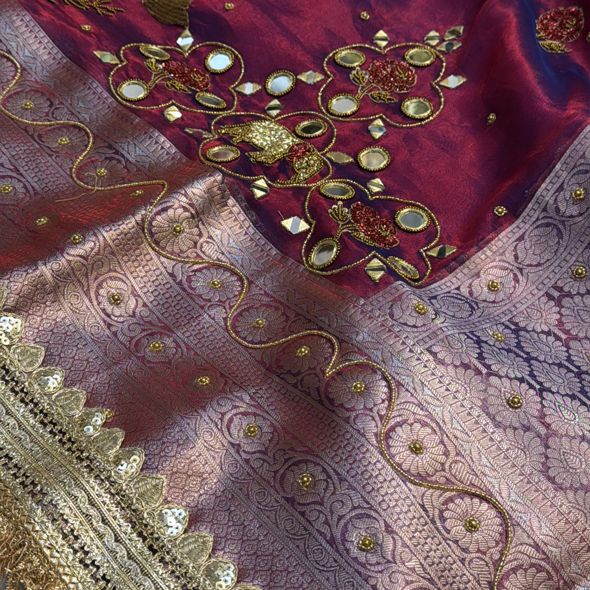 Dulhan ka joda husn dhup chao red tissue silk mirror work hand embroid ...