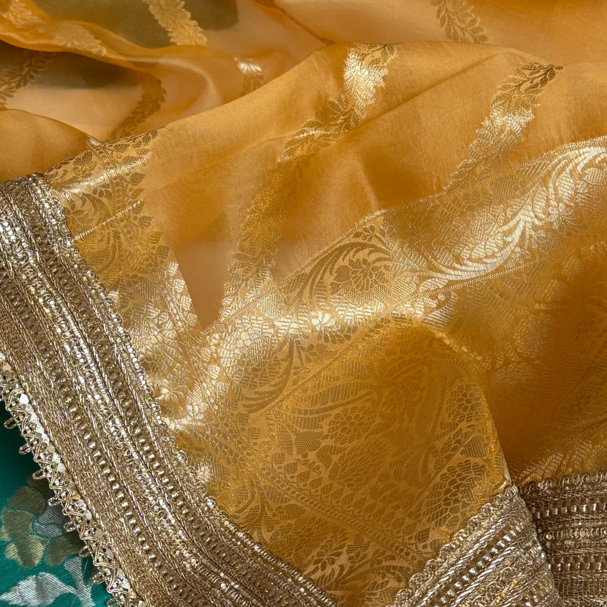 Banarasi green-mustard combination banarasi silk suit sets – Safetyypins