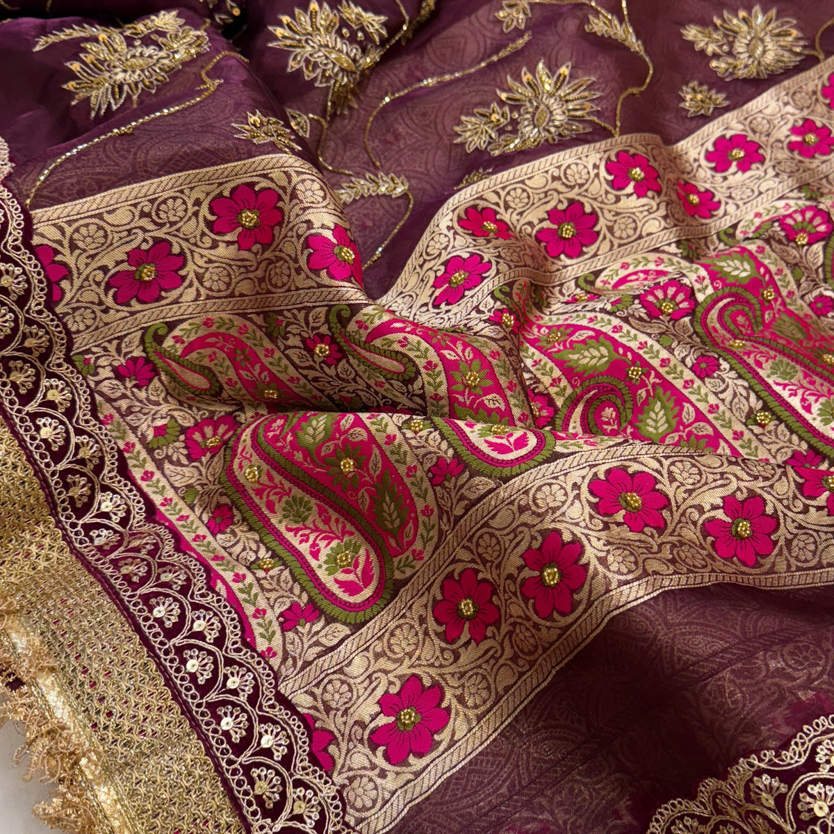 Husn shadi wali saree - Midnight purple husn tissue silk heavy jaal ha ...