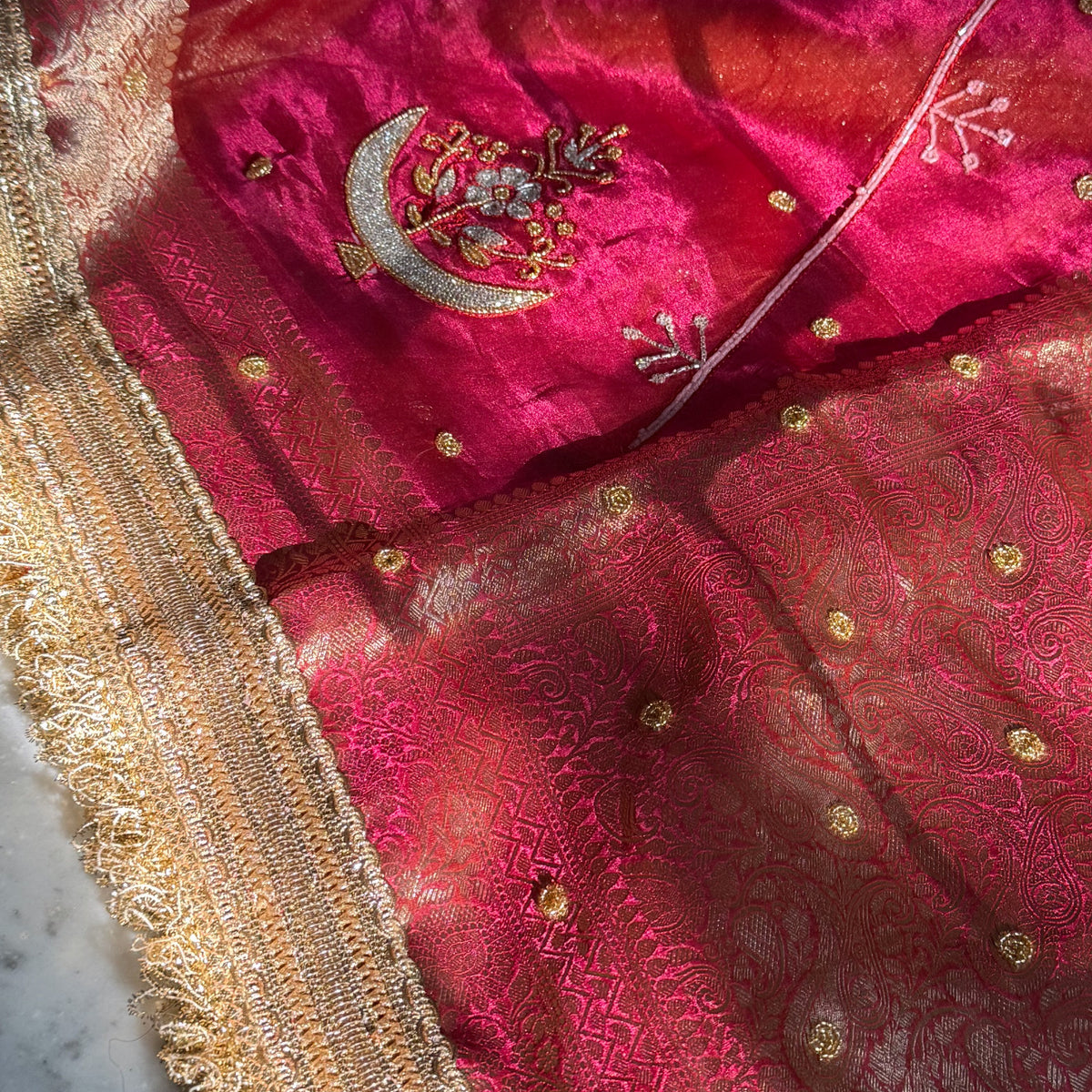 Teej special - Cranberry pinkish red dhup chao effect tissue silk hand ...