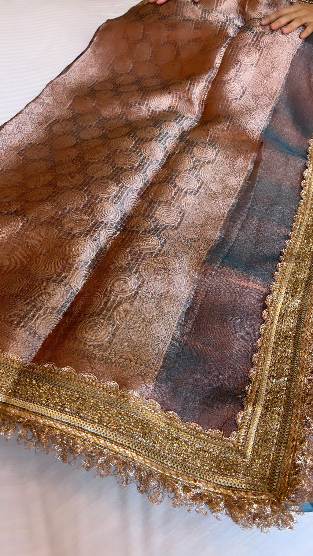 Pure banarasi copperish - blue tissue silk kadhwa handwoven saree with ...